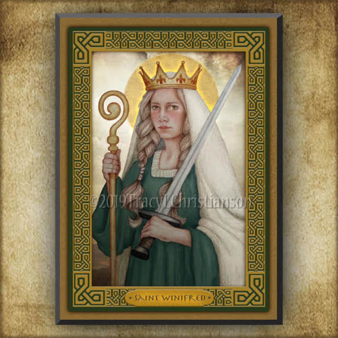 St. Winifred Wood Icon & Holy Card GIFT SET, Catholic Art - Etsy