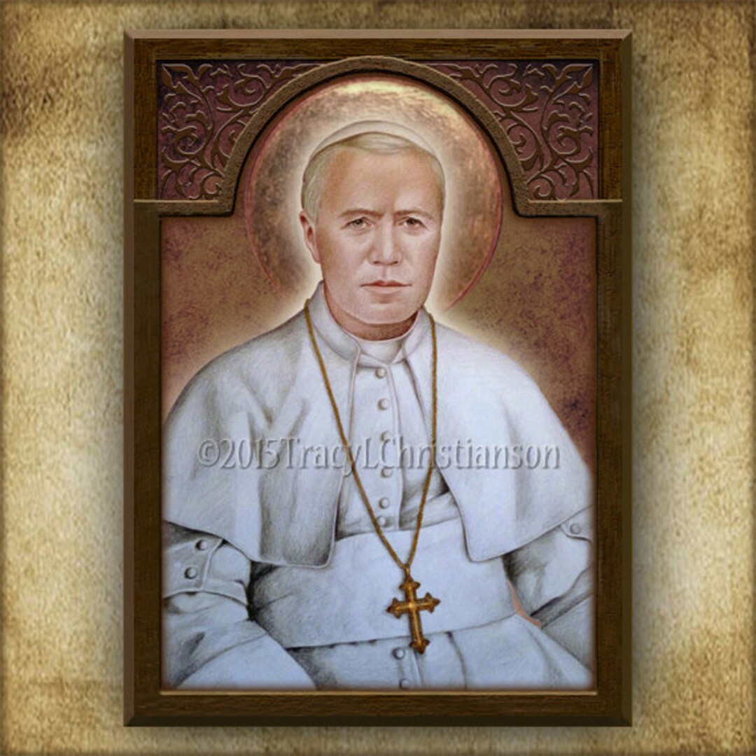 St. Pope Pius X Wood Icon & Holy Card GIFT SET Catholic Pope for First ...