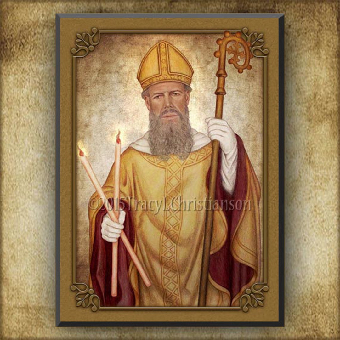 St. Blaise (blase) Wood Icon & Holy Card GIFT SET Catholic Art, Patron ...