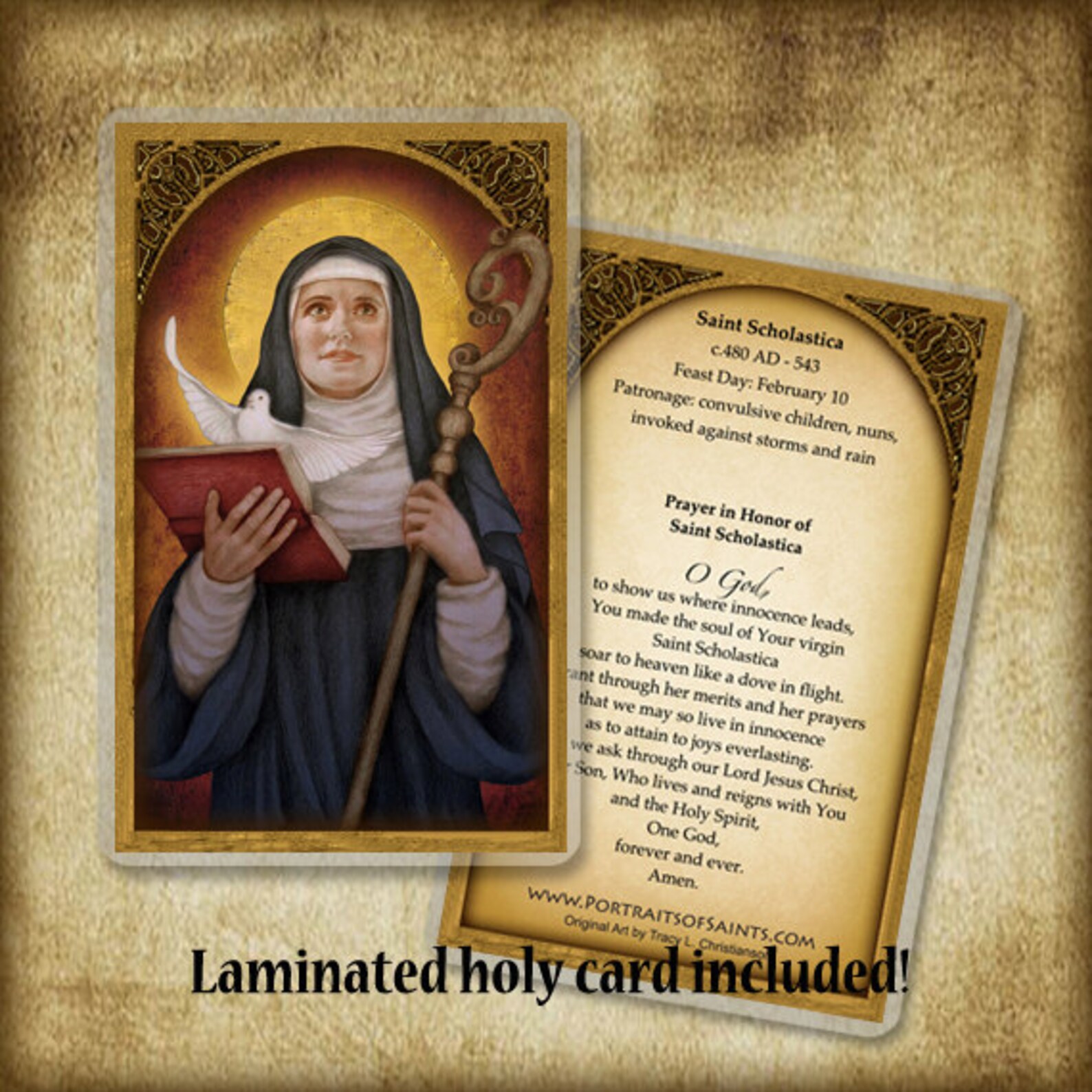St. Scholastica Wood Icon & Holy Card GIFT SET, Catholic Patron Saint ...