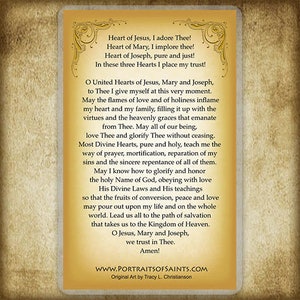 The Three Hearts Holy Card/ Prayer Card, Sacred Heart of Jesus, Mary ...