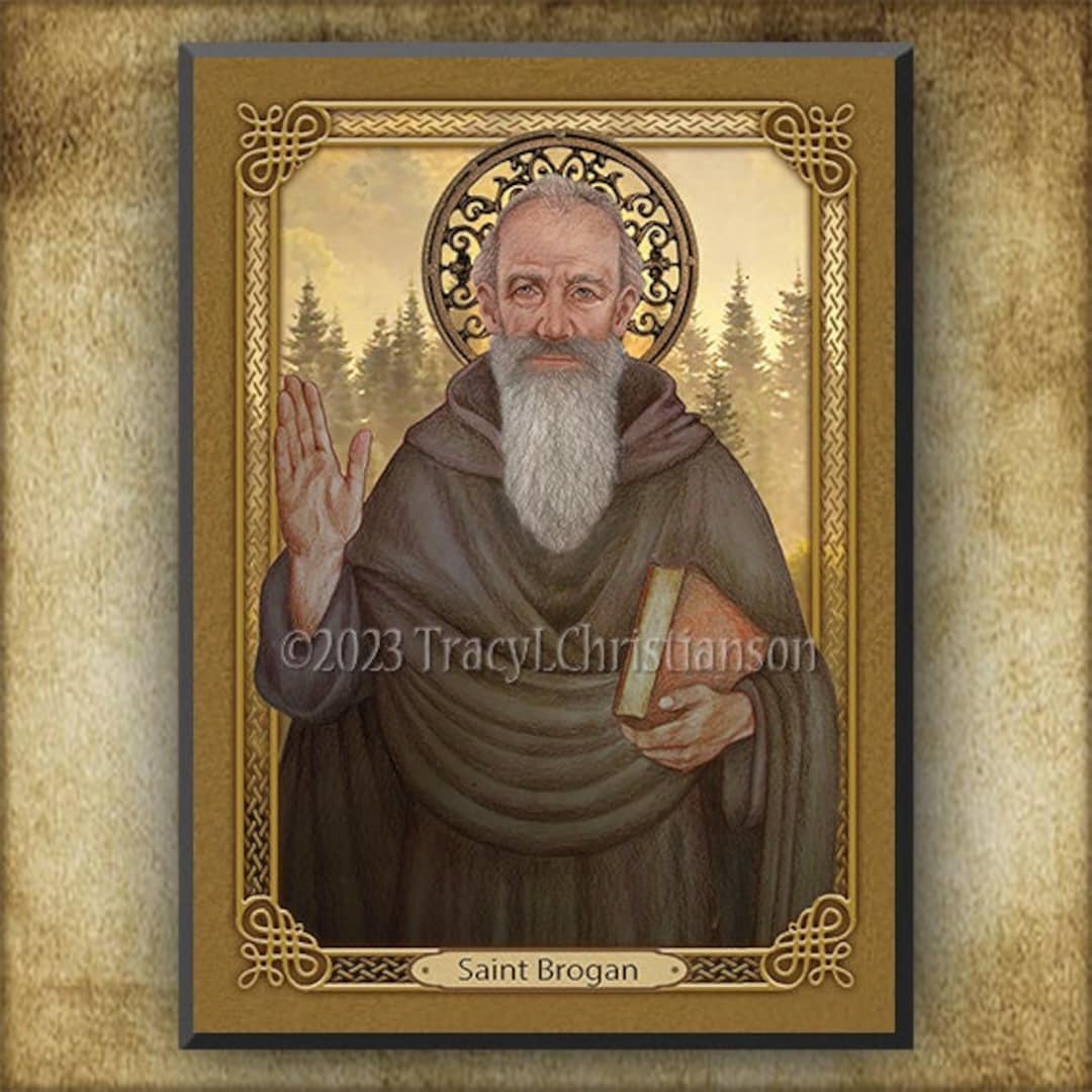 St. Brogan Wood Icon/plaque & Holy Card GIFT SET, Irish Saint - Etsy