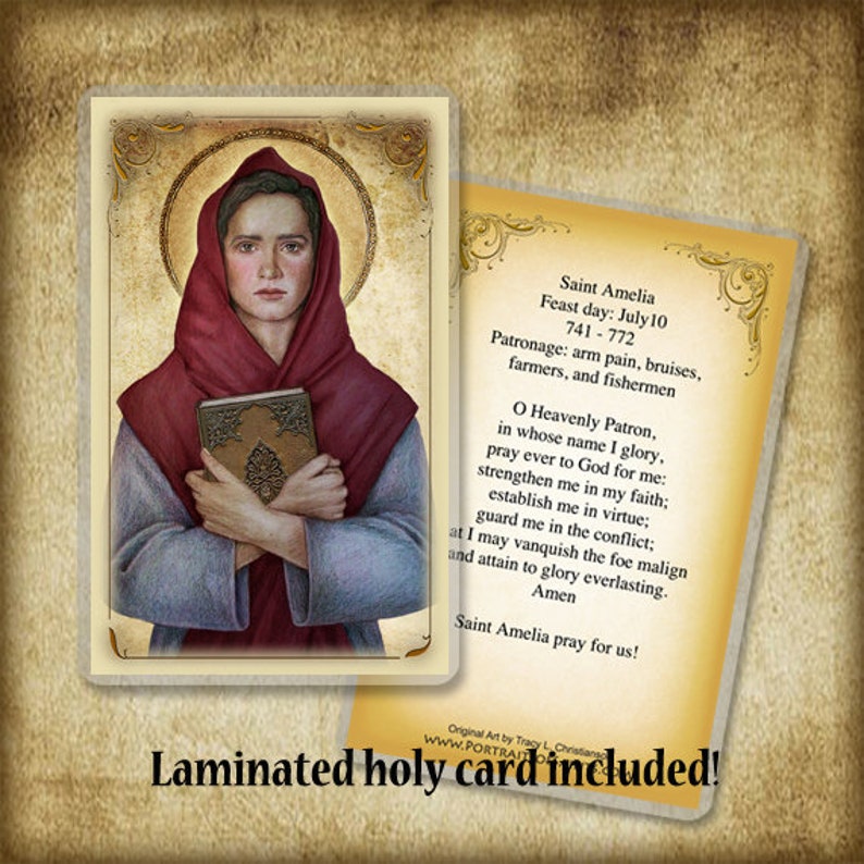 St. Amelia Pendant and Holy Card GIFT SET, Catholic Saint - Etsy