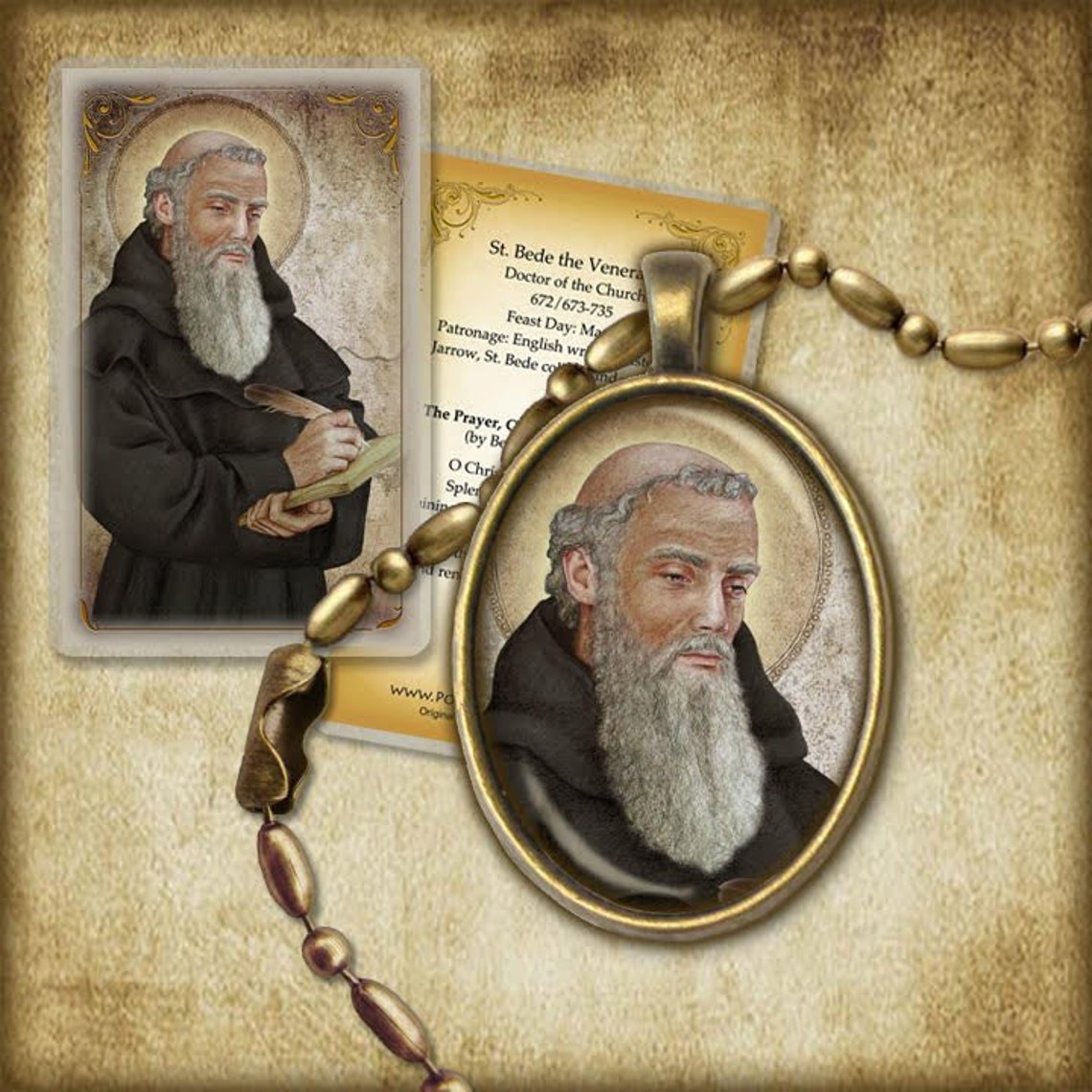 St. Bede the Venerable Pendant and Holy Card GIFT SET, Doctor of the ...