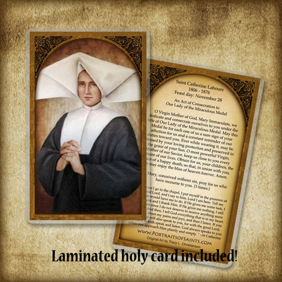 St. Catherine Laboure Wood Icon & Holy Card GIFT SET, Miraculous Medal ...