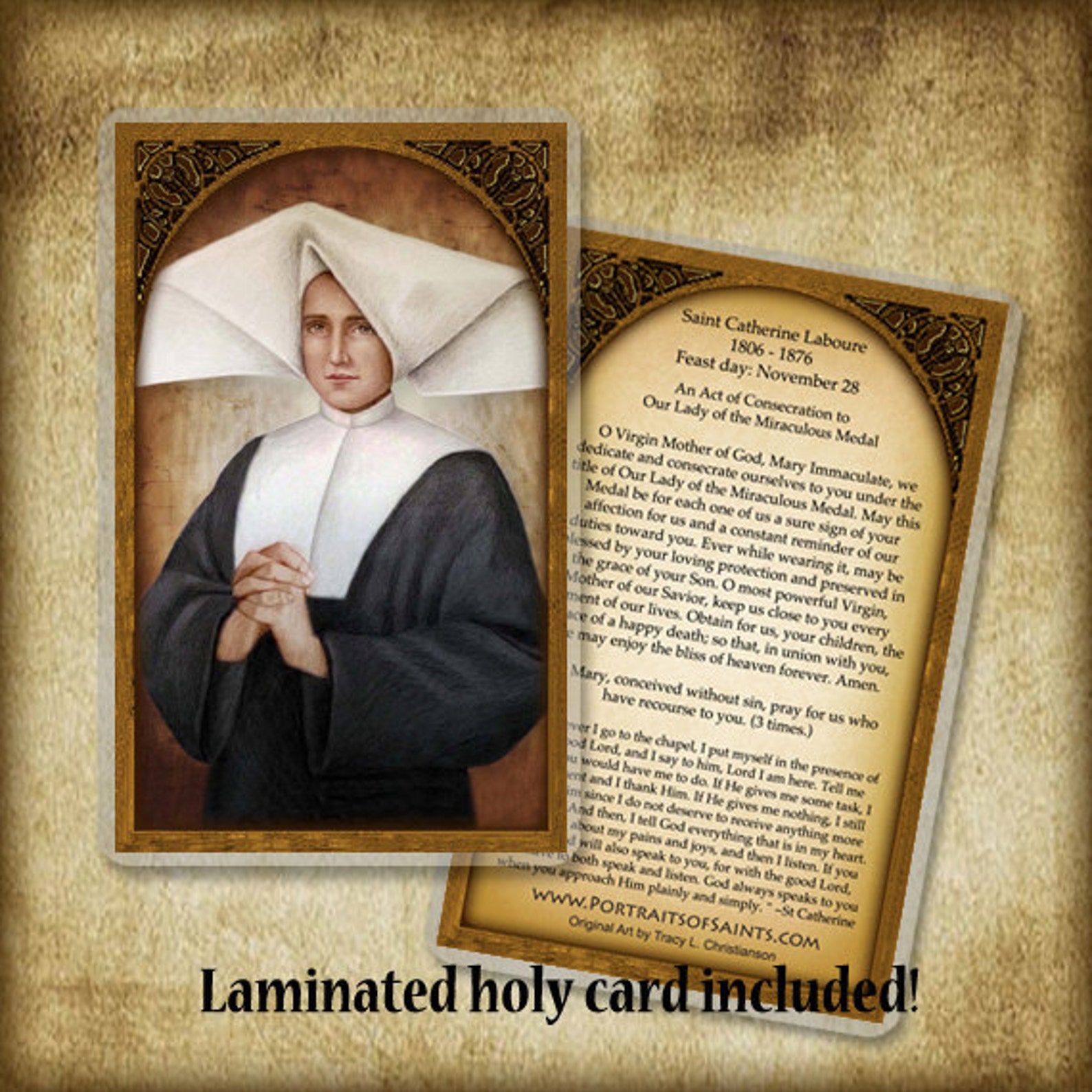 St. Catherine Laboure Wood Icon & Holy Card GIFT SET, Miraculous Medal ...