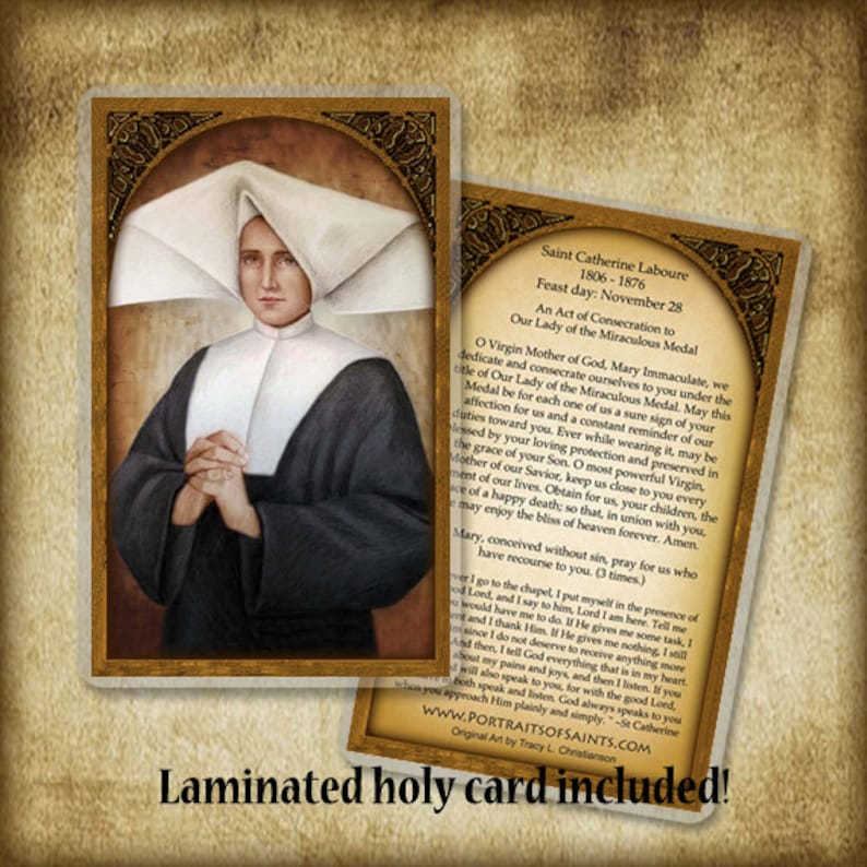 St. Catherine Laboure Wood Icon & Holy Card GIFT SET, Miraculous Medal ...