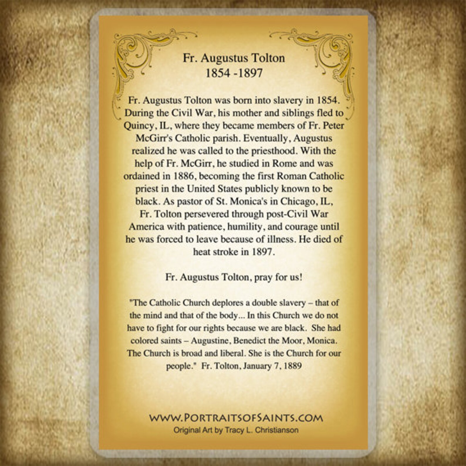 Fr. Augustus Tolton Holy Card, the First Black American Ordained Priest ...