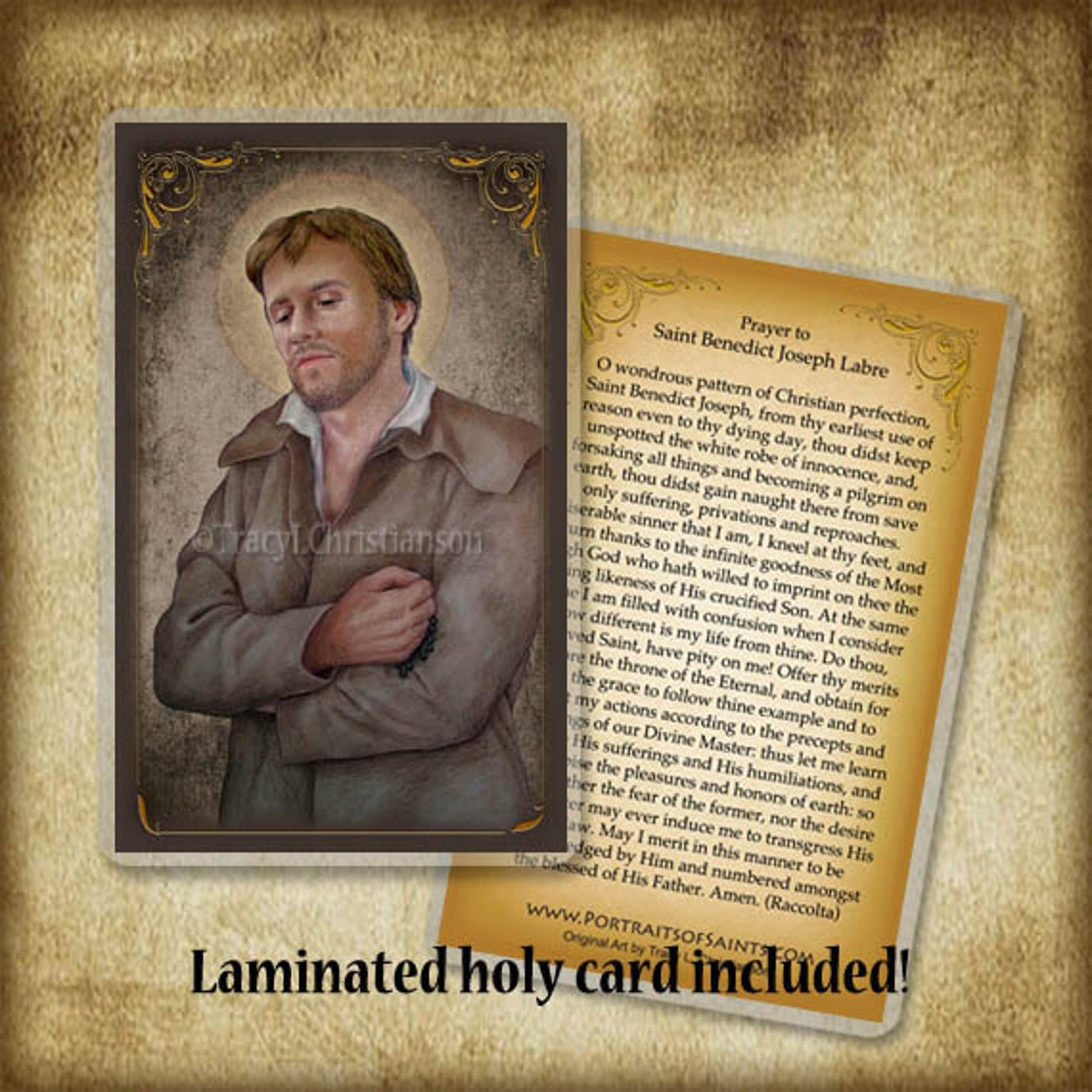St. Benedict Joseph Labre Wood Icon & Holy Card GIFT SET, for ...