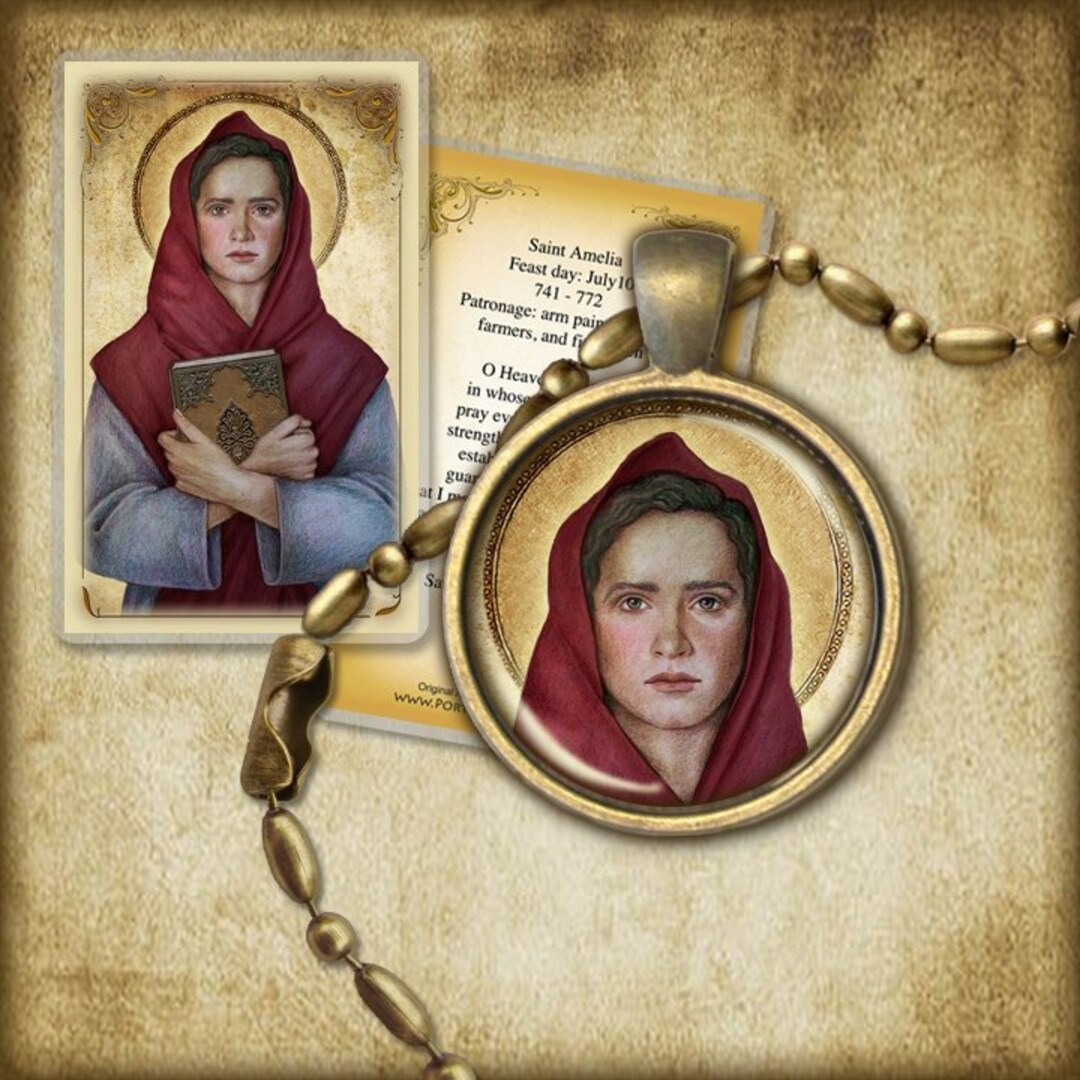 St. Amelia Pendant and Holy Card GIFT SET, Catholic Saint - Etsy