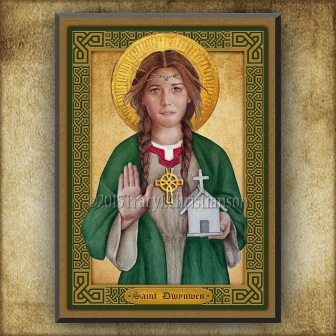 St. Dwynwen Wood Plaque & Holy Card GIFT SET, Patron of Lovers, Wales ...
