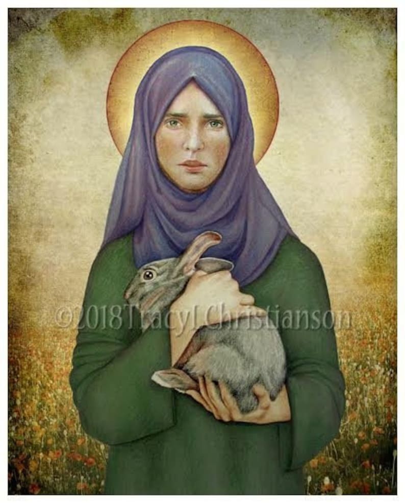 St. Melangell Print, Catholic Art, Patron of Rabbits, Small Animals ...