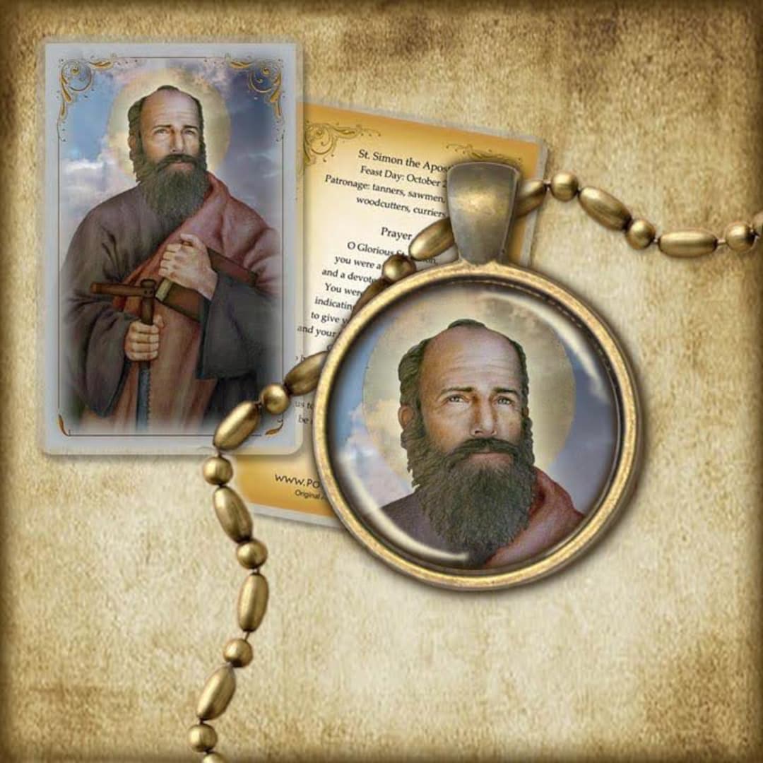 St. Simon the Apostle Pendant and Holy Card GIFT SET Catholic Art - Etsy