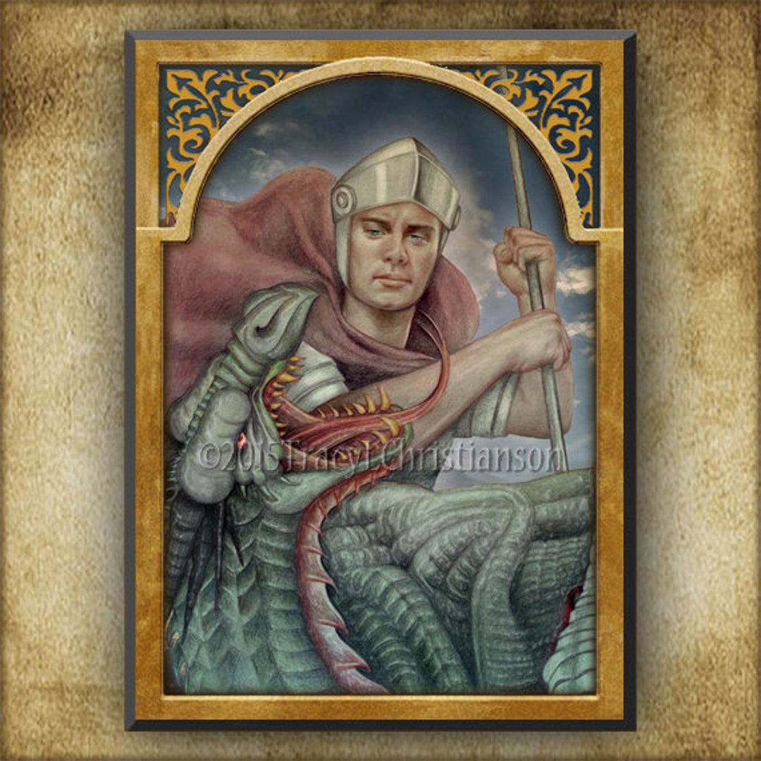 St. George and the Dragon Wood Plaque & Holy Card GIFT SET, Patron ...
