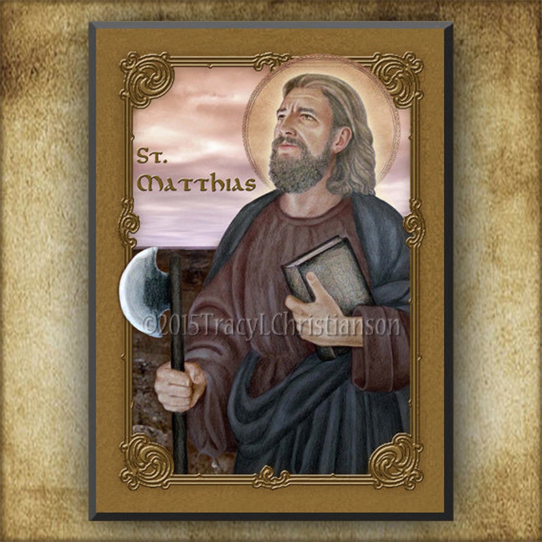 St. Matthias Wood Icon & Holy Card GIFT SET, Catholic Patron Saint of ...