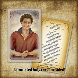 St. Carlo Acutis Wood Plaque & Holy Card GIFT SET, Catholic Patron ...