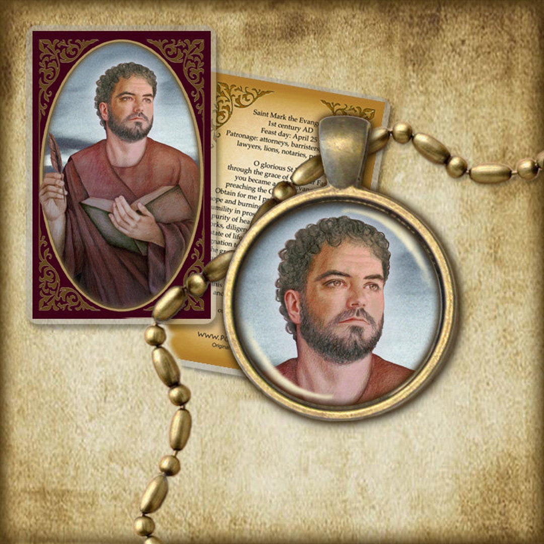 St. Mark the Evangelist Pendant and Holy Card GIFT SET Apostle - Etsy