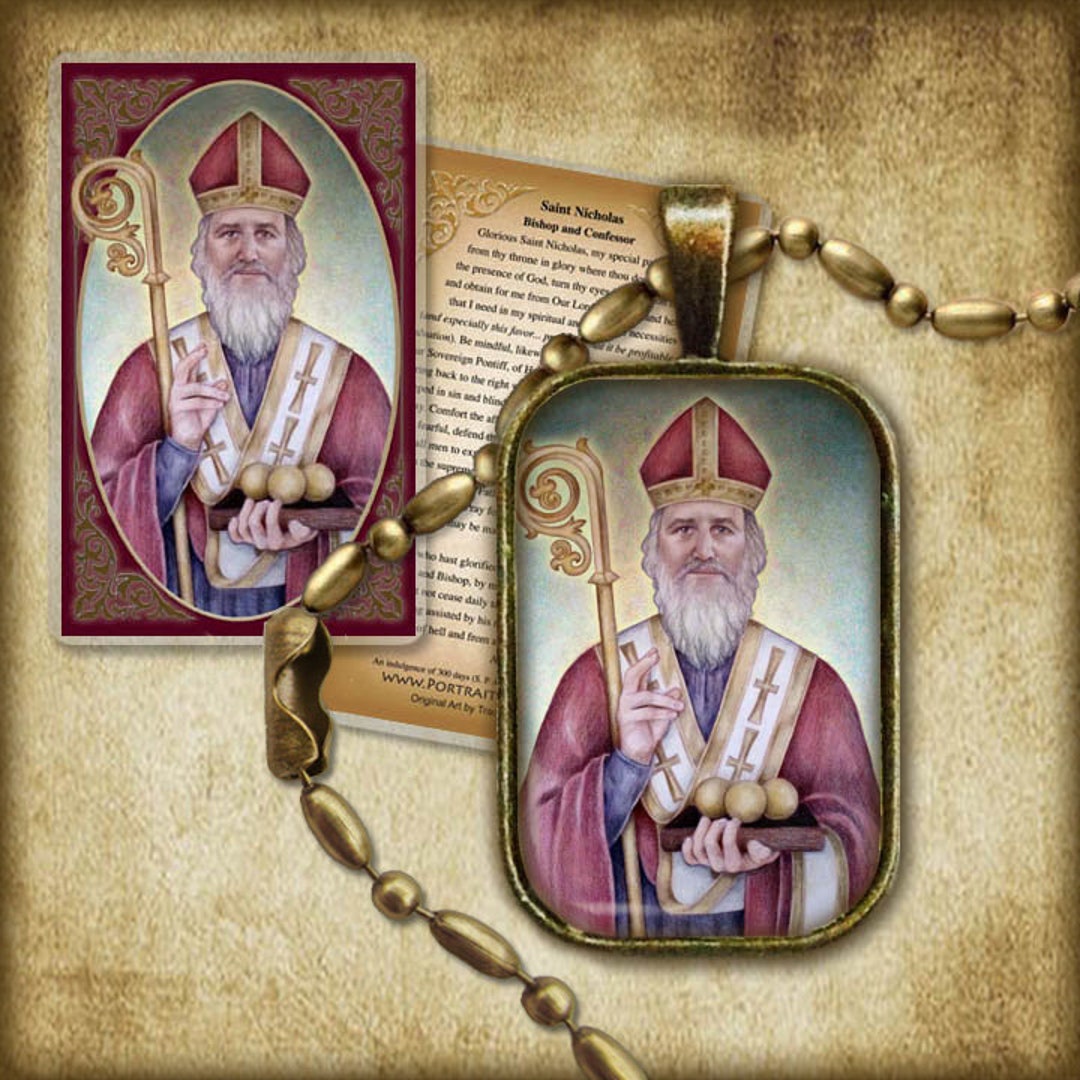 St. Nicholas Pendant and Holy Card GIFT SET Catholic Saint at Christmas ...