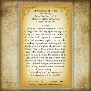 St. Genesius of Rome Holy Card/prayer Card, Saint for Actors, Comedians ...