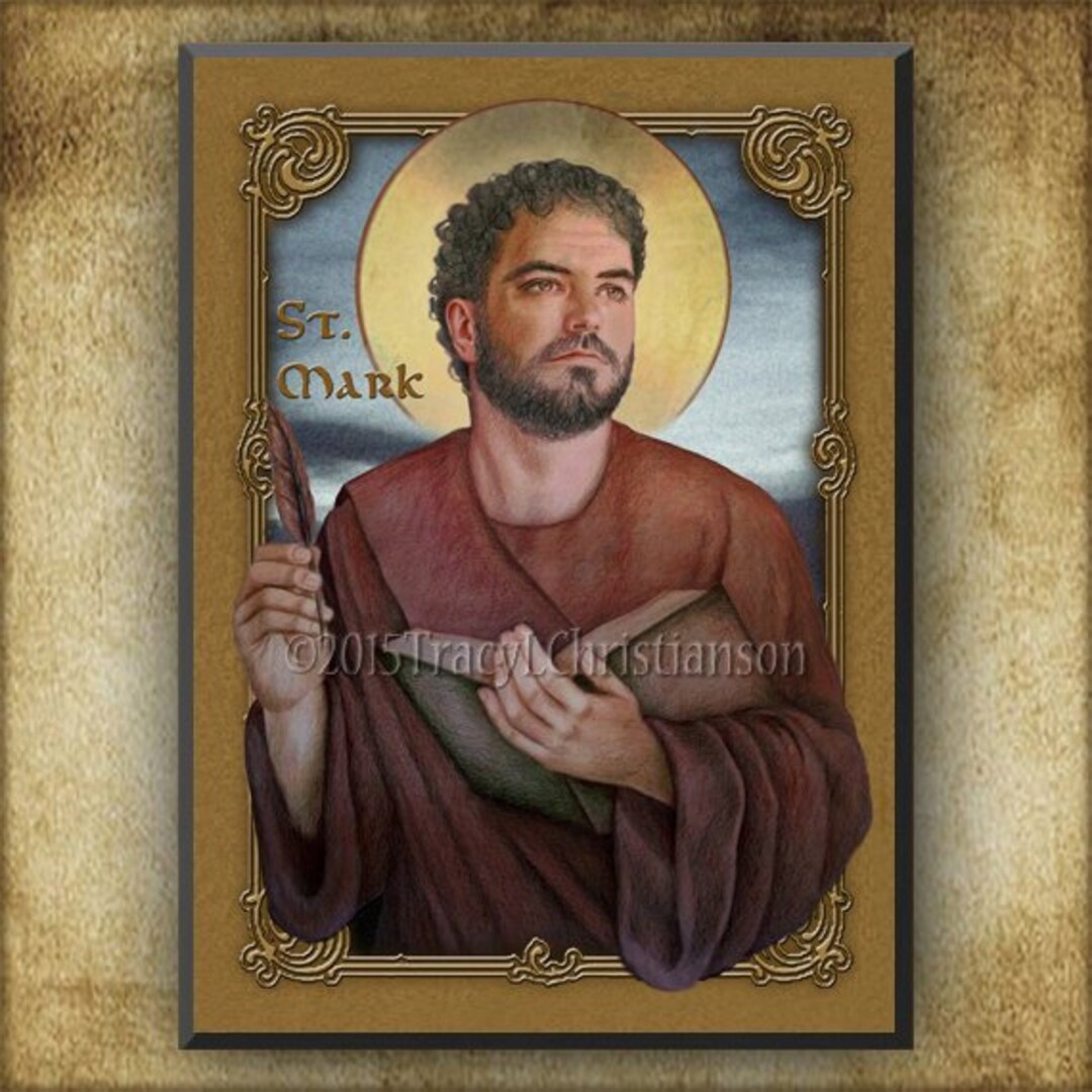 St. Mark the Evangelist Wood Plaque & Holy Card GIFT SET, Patron Saint ...