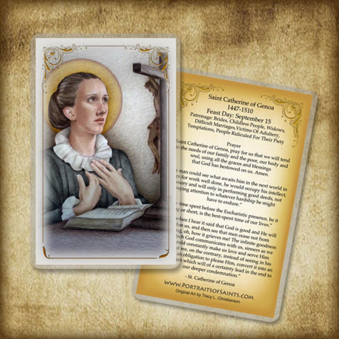 St. Catherine of Genoa Holy Card, Catholic Prayer Card - Etsy