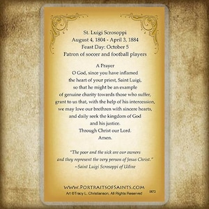 St. Luigi Scrosoppi Holy Card/prayer Card, Football/soccer Patron Saint ...
