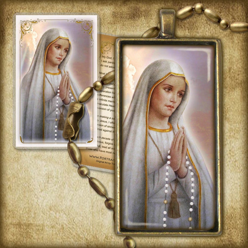 Our Lady of Fatima Pendant and Holy Card GIFT SET, Blessed Virgin Mary ...