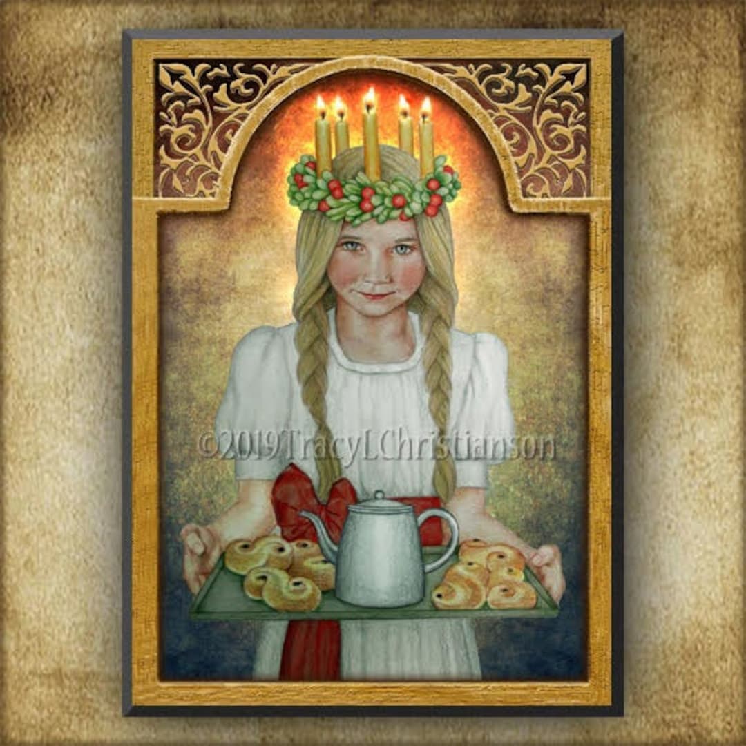 St. Lucia Wood Plaque & Holy Card GIFT SET, Saint for Children at ...