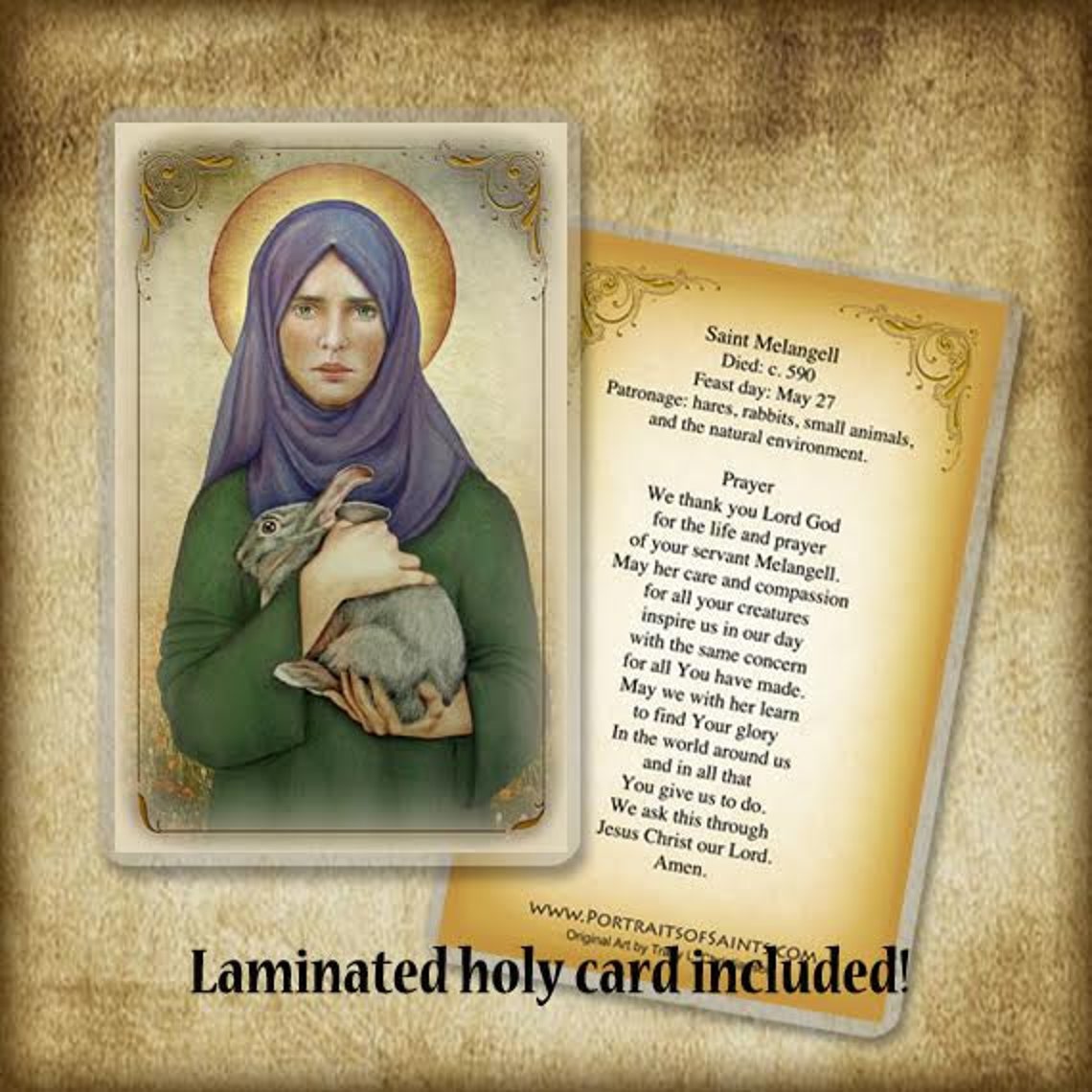 St. Melangell Wood Icon & Holy Card GIFT SET, Catholic Patron Saint of ...