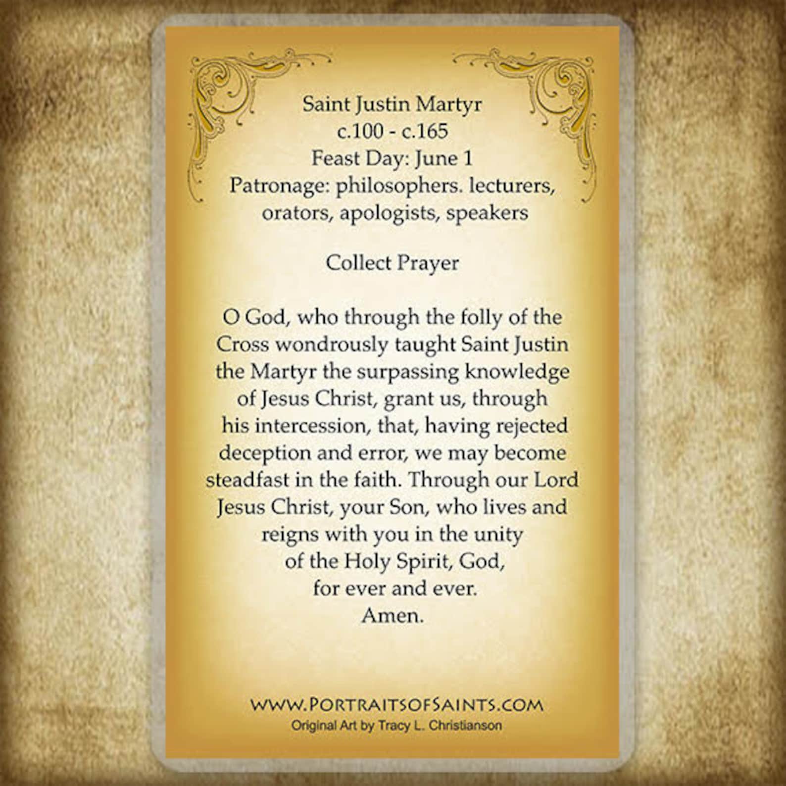 St.justin Martyr Holy Card / Prayer Card Patron of Philosophers - Etsy