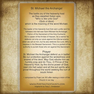 St. Michael the Archangel Prayer Card, Guardian of the Catholic Church ...