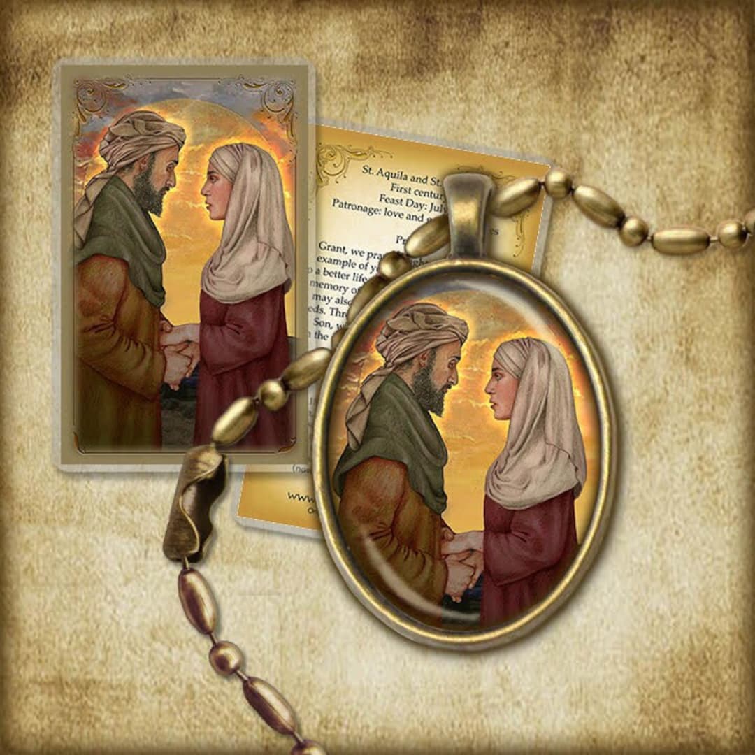 St. Aquila and St. Priscilla Pendant/key Chain and Holy Card GIFT SET ...