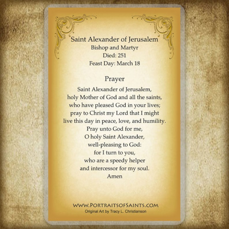 St. Alexander of Jerusalem Prayer Card - Etsy