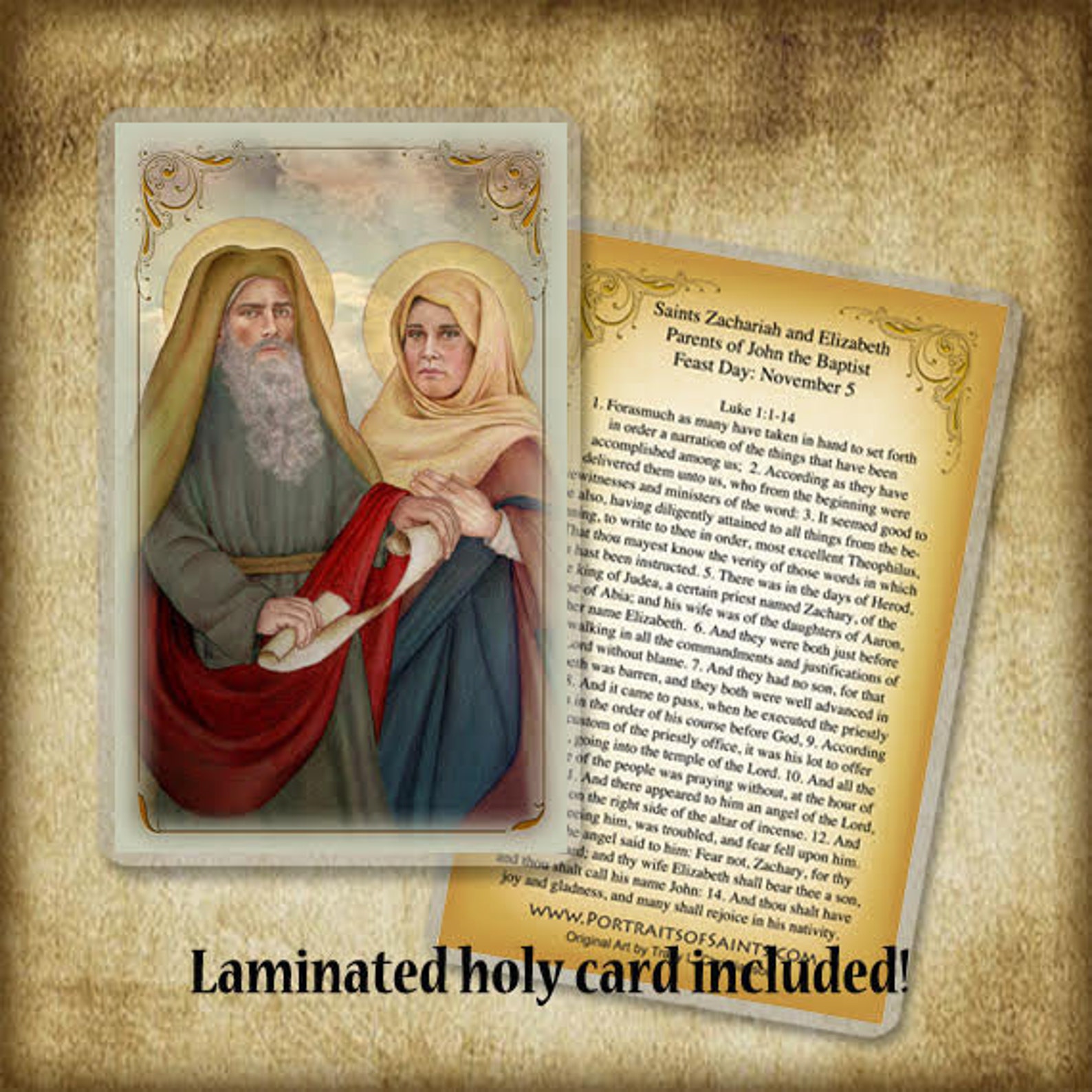 St. Zachariah and St. Elizabeth Wood Icon/plaque & Holy Card GIFT SET ...