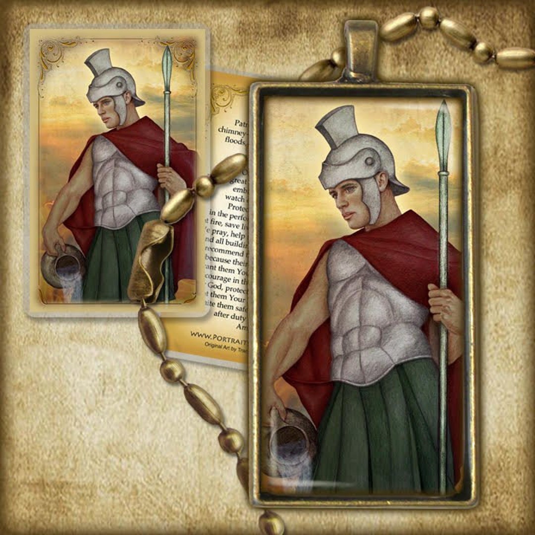 St. Florian Pendant and Holy Card GIFT SET, Catholic Saint for ...