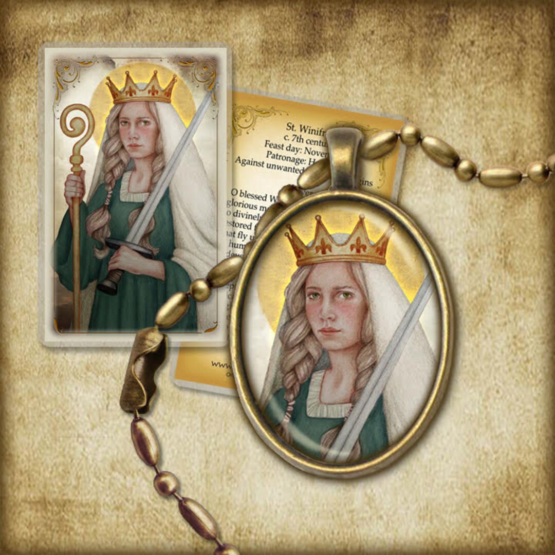 St. Winifred Pendant and Holy Card GIFT SET, 1st Communion Gift - Etsy