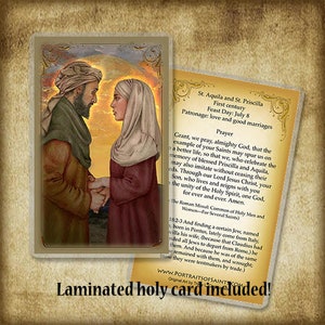 St. Aquila and St. Priscilla Wood Icon & Holy Card GIFT SET for a ...