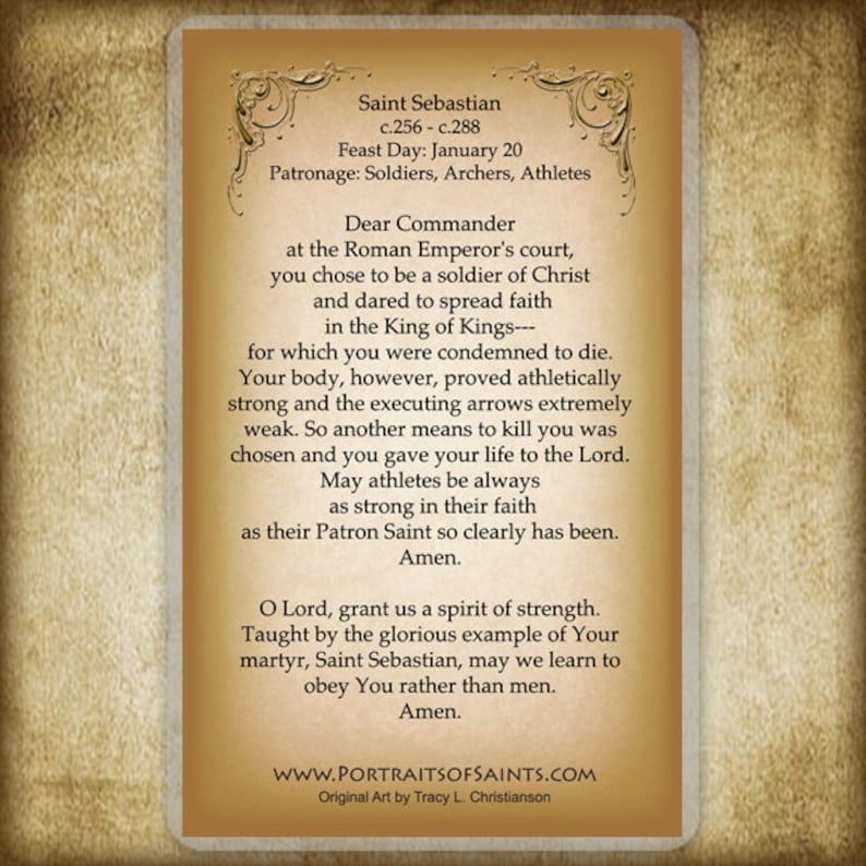 St. Sebastian Holy Card, Patron of Athletes - Etsy