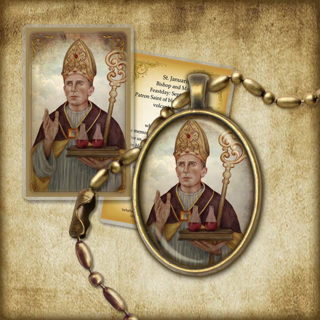 St. Januarius Pendant and Holy Card GIFT SET, Catholic Saint for ...