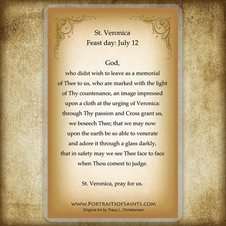 St. Veronica Prayer Card the Veil of Christ | Etsy