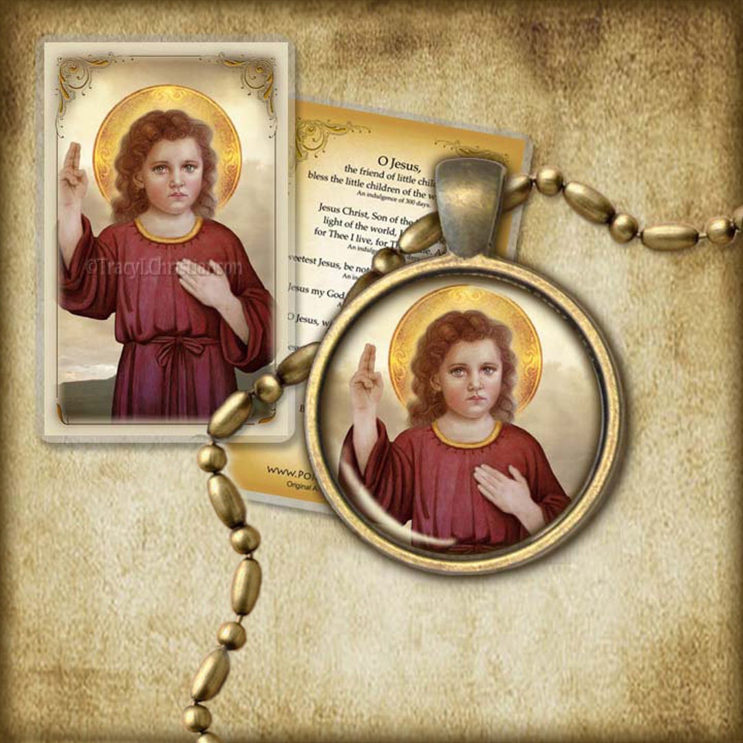 The Christ Child, Jesus Pendant and Holy Card GIFT SET Catholic Art for ...