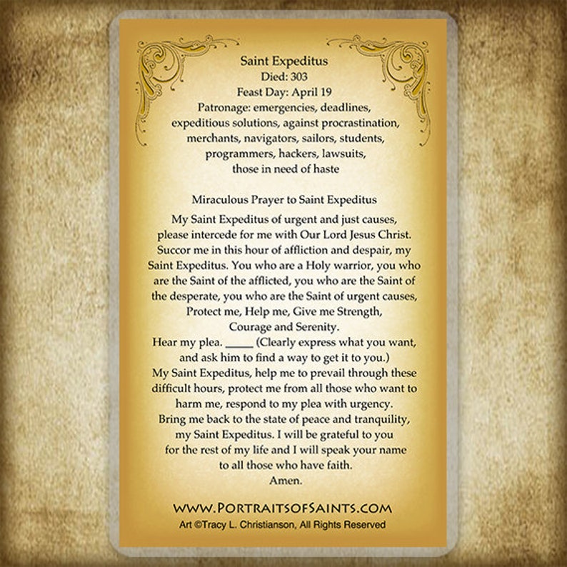 St. Expeditus Holy Card, Saint Prayer Card - Etsy