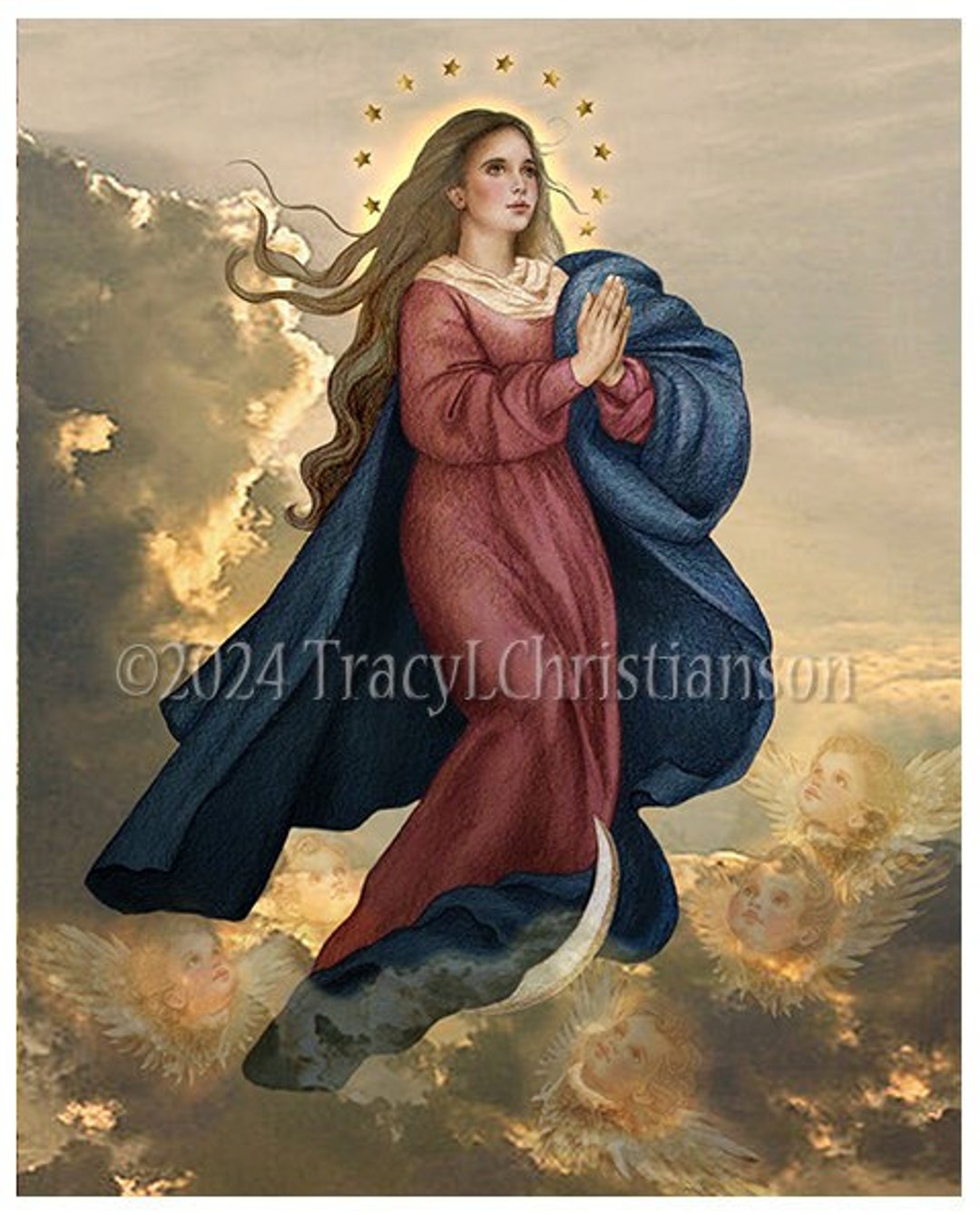 The Assumption of Mary, Fine Art Print/picture, Catholic Illustration ...