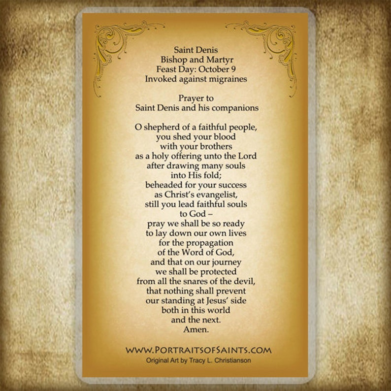 St. Denis Prayer Card, Patron of Headach Suffers - Etsy