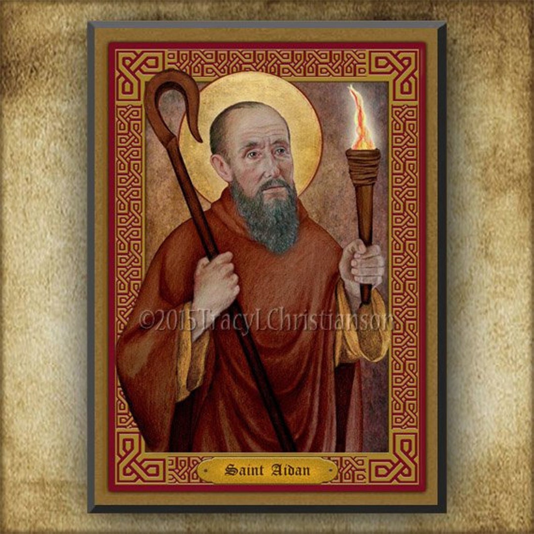 St. Aidan of Lindisfarne Wood Plaque and Holy Card GIFT SET, Patron of ...