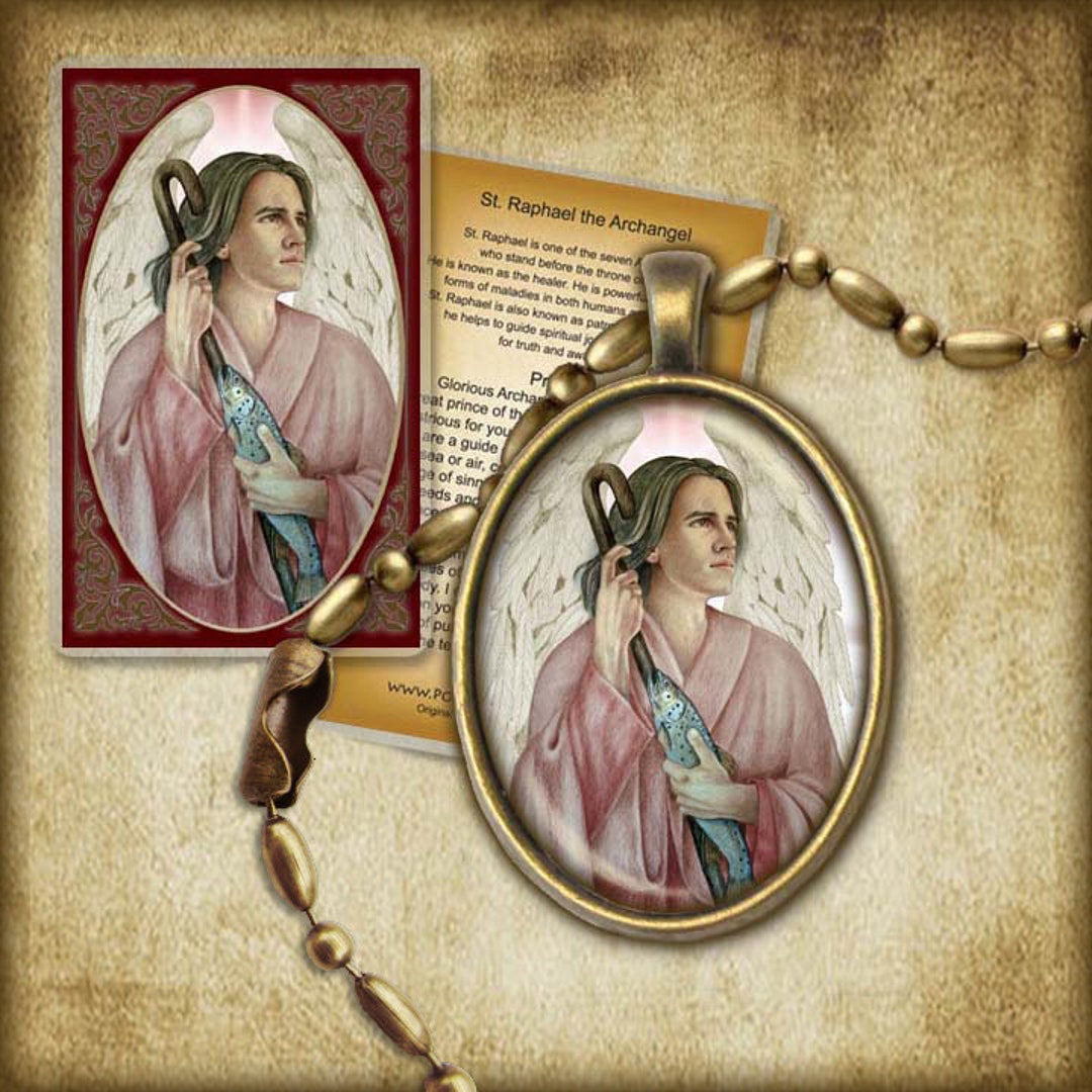 St. Raphael the Archangel Pendant and Holy Card GIFT SET Catholic Art ...