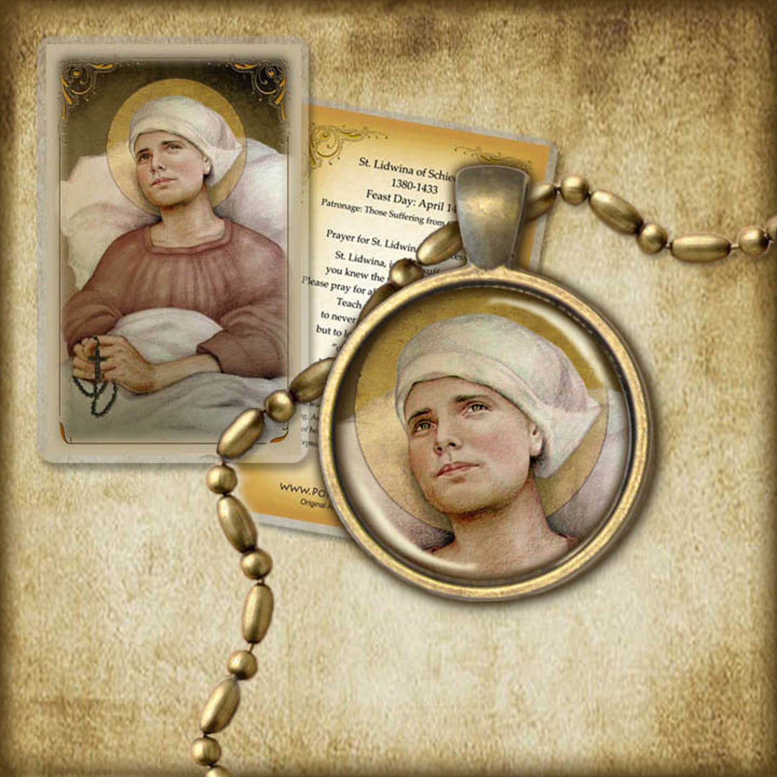 St. Lidwina of Schiedam Pendant and Holy Card GIFT SET Patron of People ...