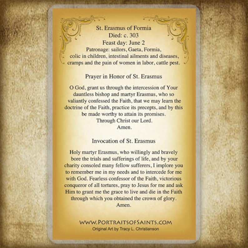St. Erasmus of Formia Holy Card 14 Holy Helpers - Etsy