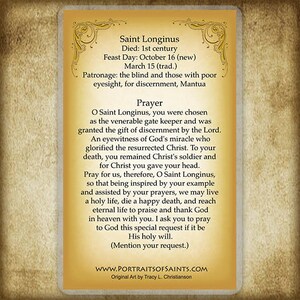 St. Longinus the Centurion Holy Card/prayer Card, Saint for Those With ...