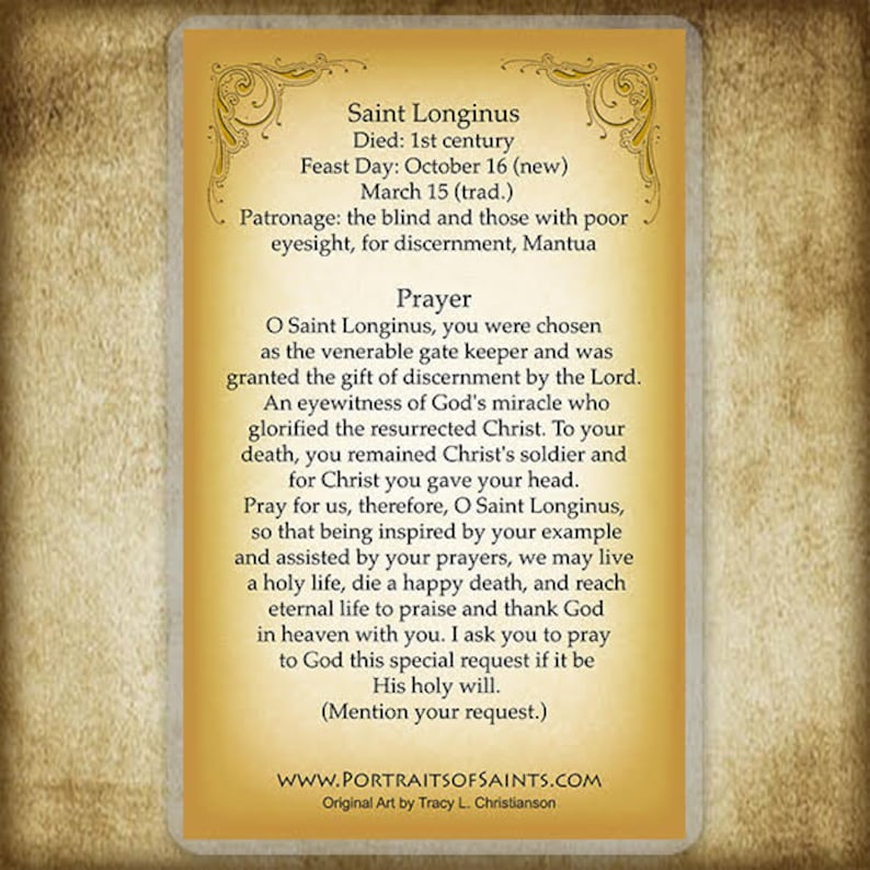 St. Longinus the Centurion Holy Card/prayer Card, Saint for Those With ...